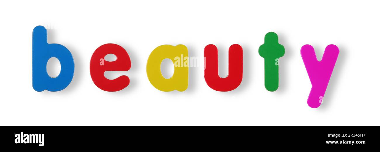beauty word in magnetic letters with clipping path Stock Photo - Alamy