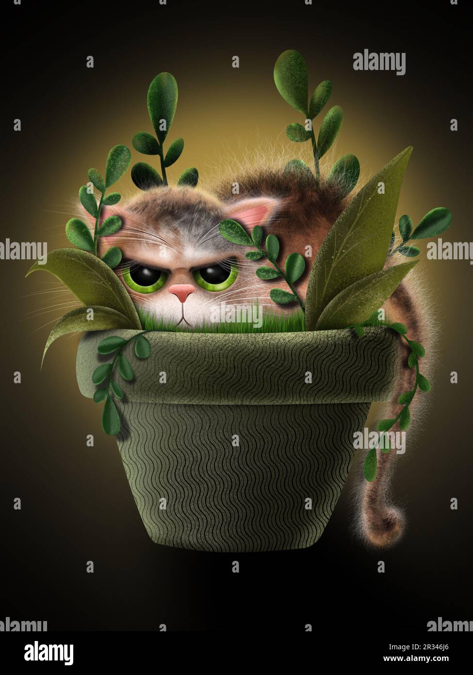 naughty cat sits in a flowerpot Stock Photo - Alamy