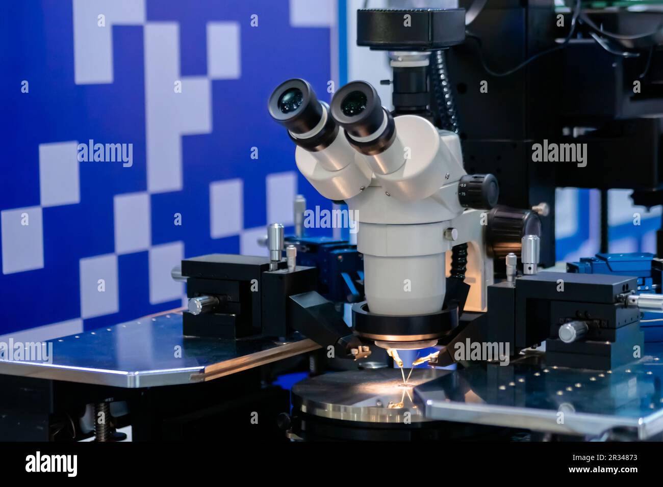 Professional microscope at technology exhibition, trade show Stock ...