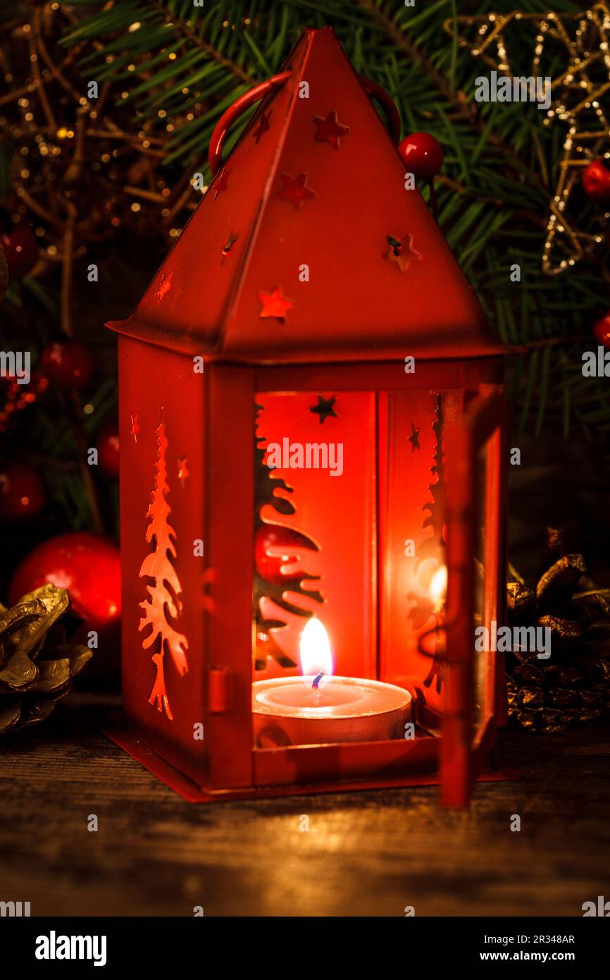 Red christmas candlestick Stock Photo - Alamy