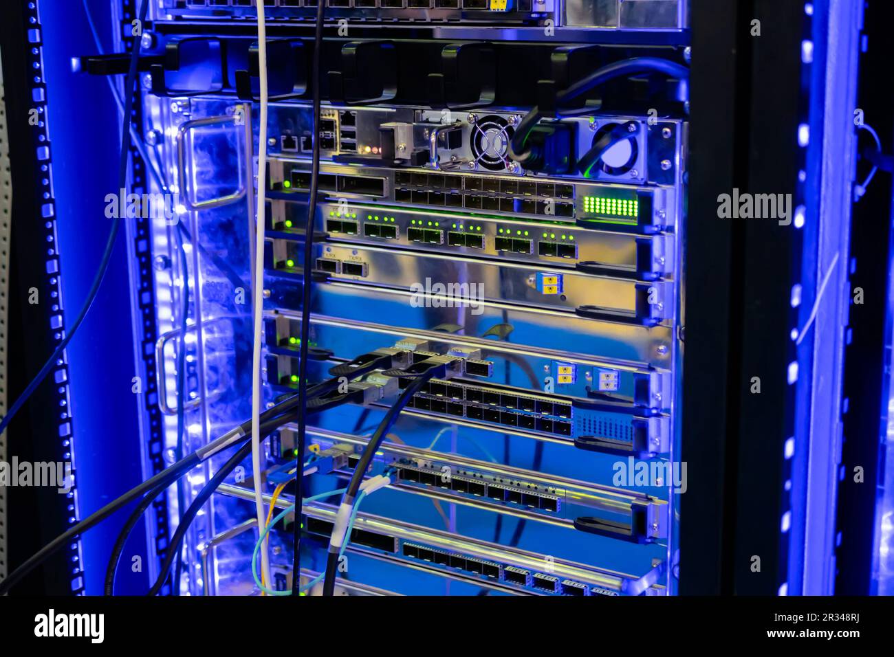 Telecommunication technology equipment - fiber optic cables and switch ...