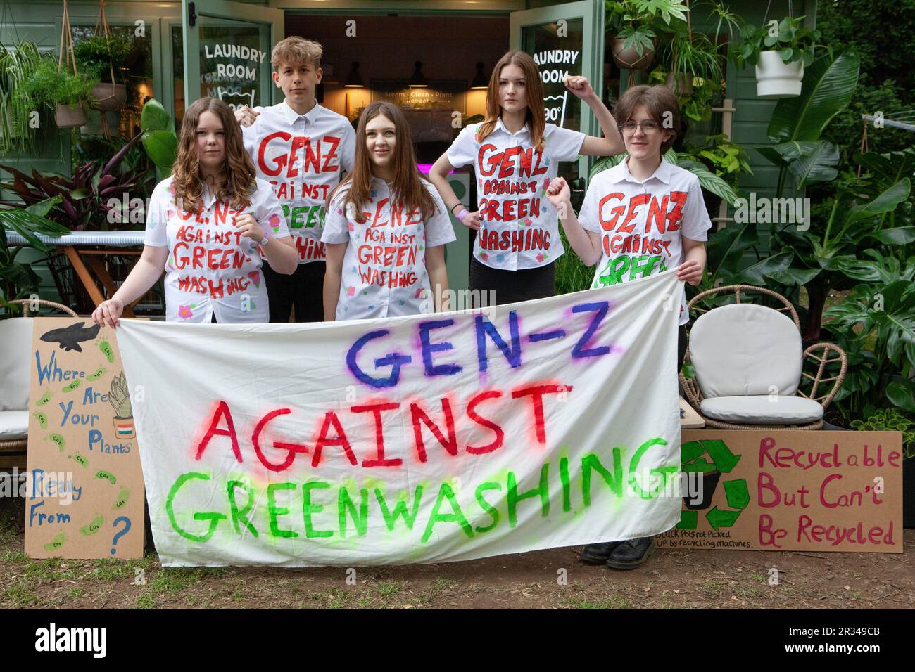 London, UK. 22nd May, 2023. At Chelsea Flower show a group of Gen Z ...