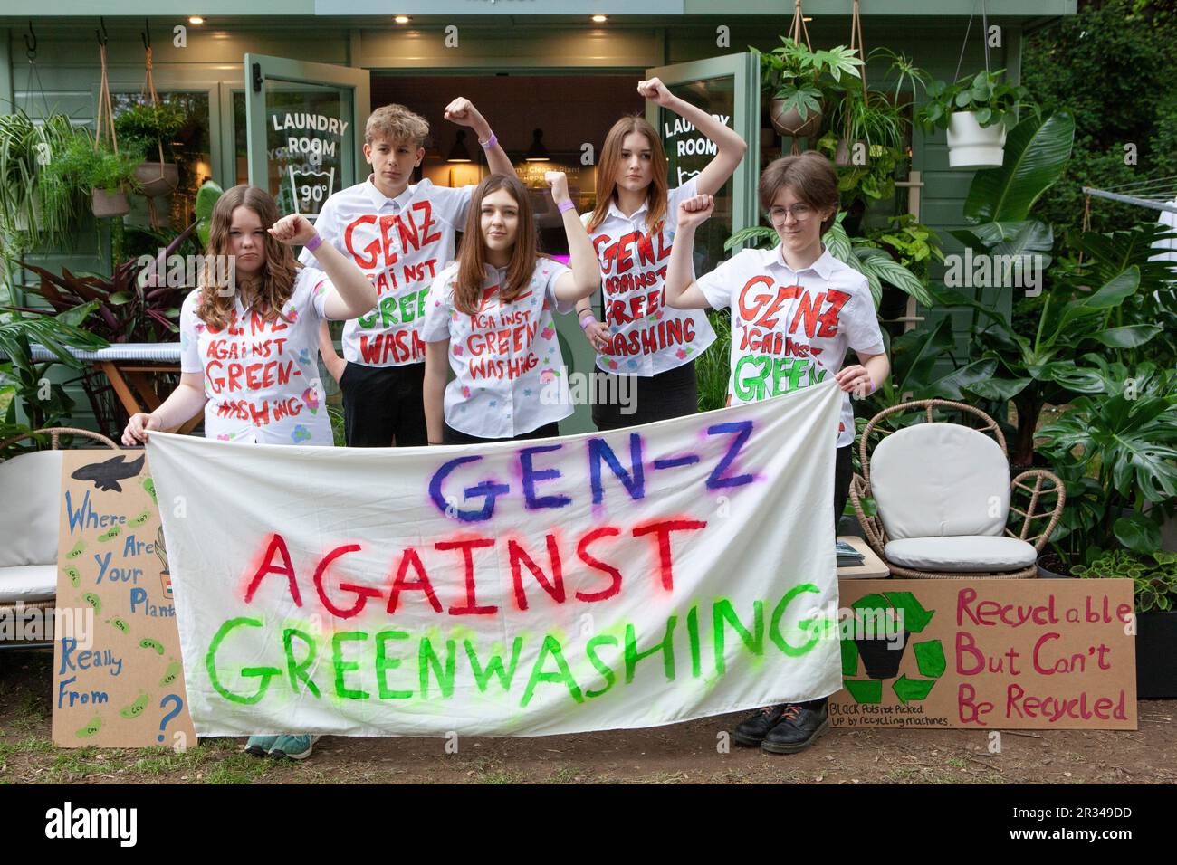 London, UK. 22nd May, 2023. At Chelsea Flower show a group of Gen Z ...