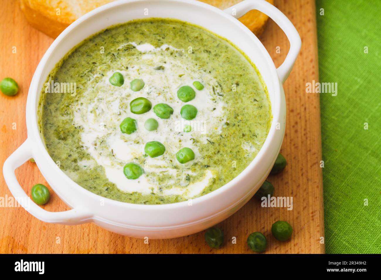 Eating pea cream soup croutons hi-res stock photography and images - Alamy