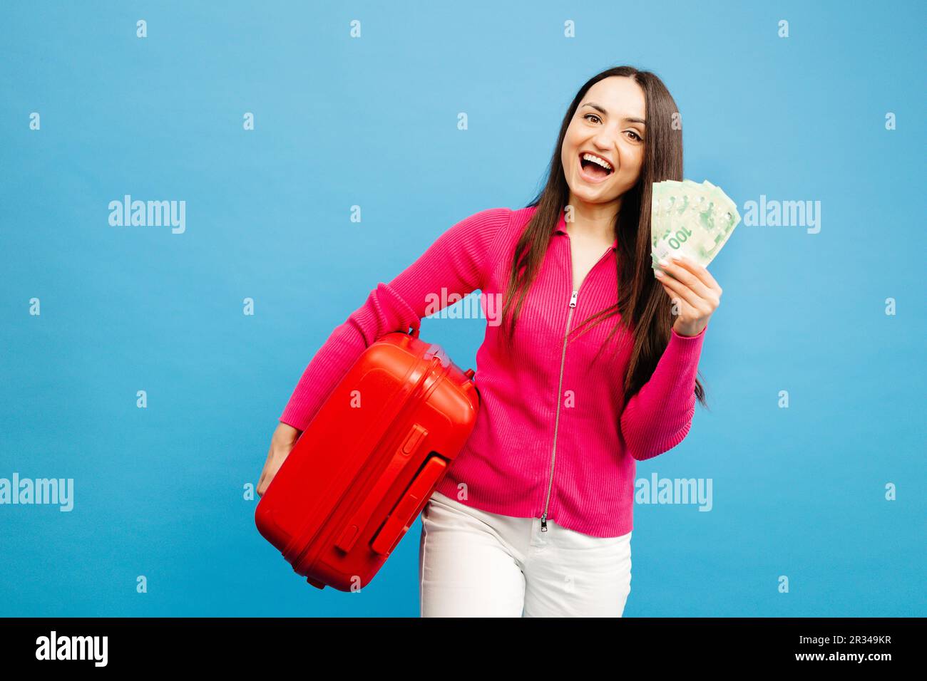 Positive girl baggage money going hi-res stock photography and images ...