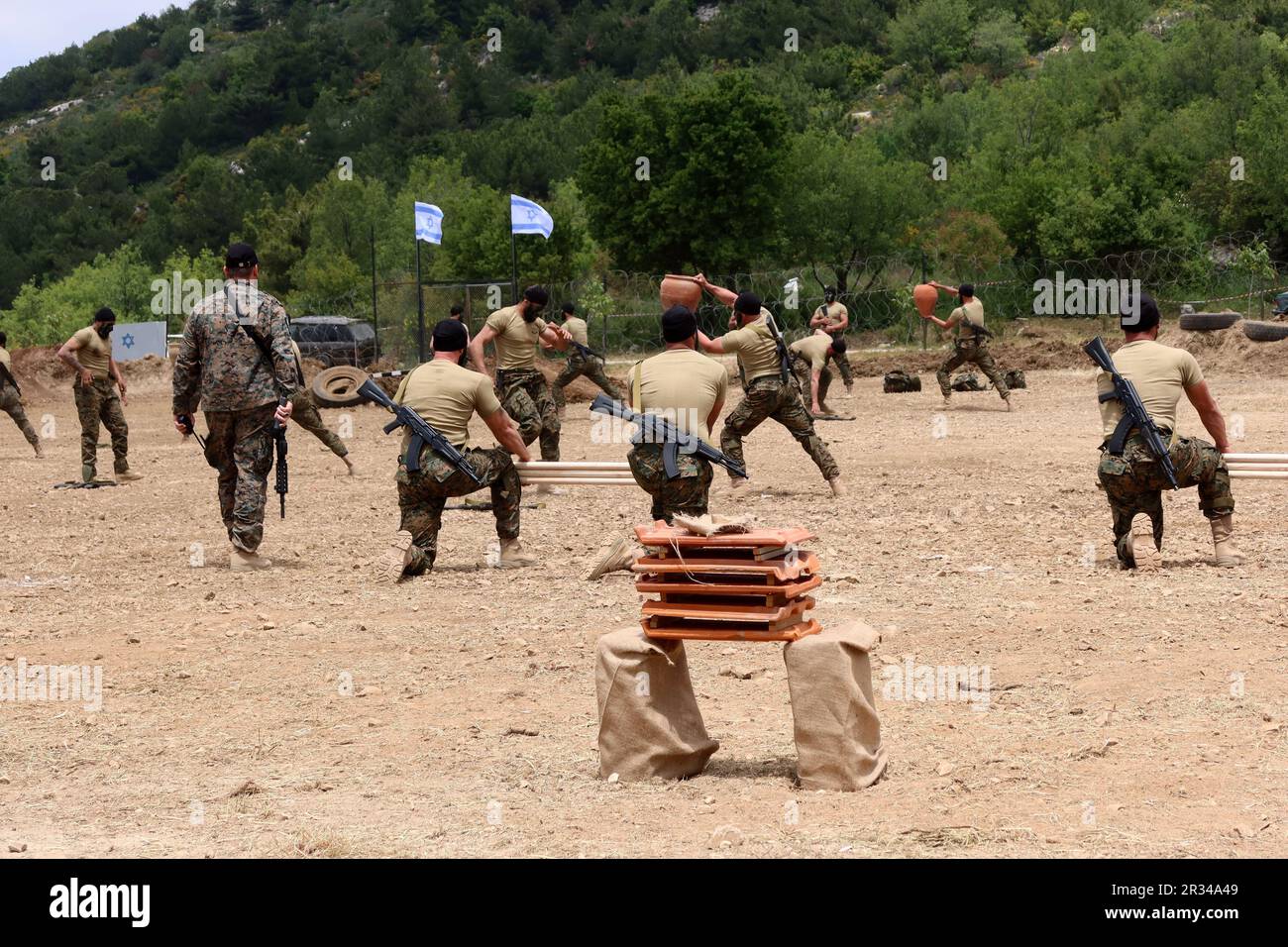 Hezbollah stages military drill in Aramta, South Lebanon, on May 21 ...