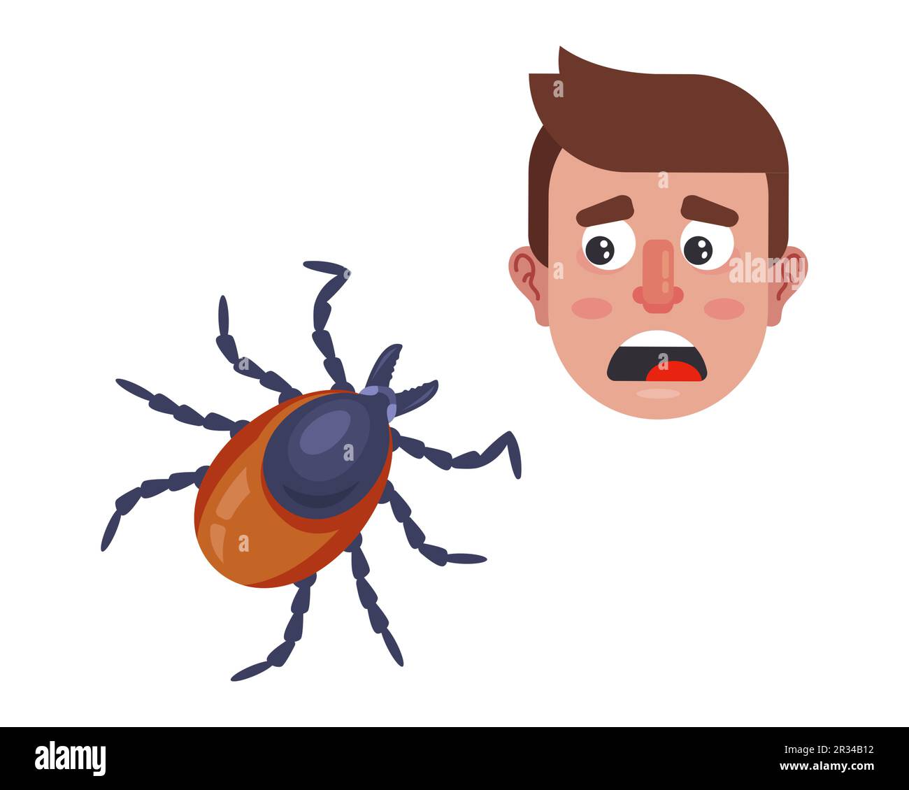 man is afraid of spiders and cockroaches. flat vector illustration ...