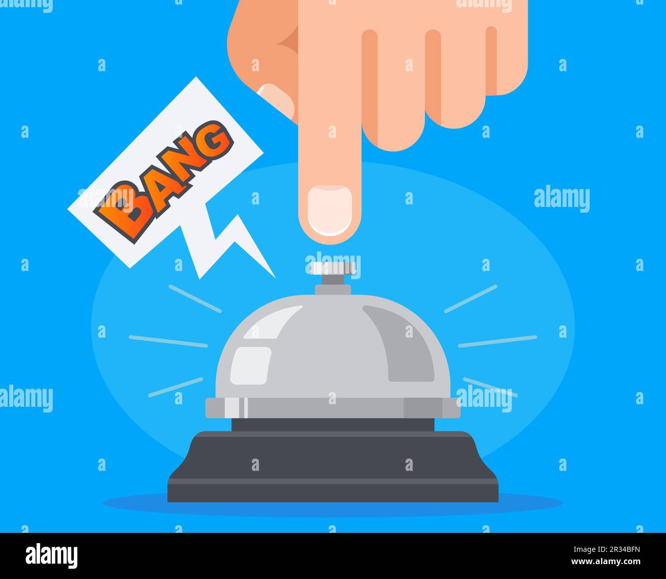 hotel bell. hand presses the bell. flat vector illustration Stock ...