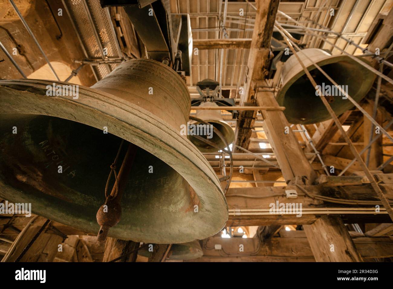 bells on the fifteenth century bell tower, Cathedral of Mallorca ...