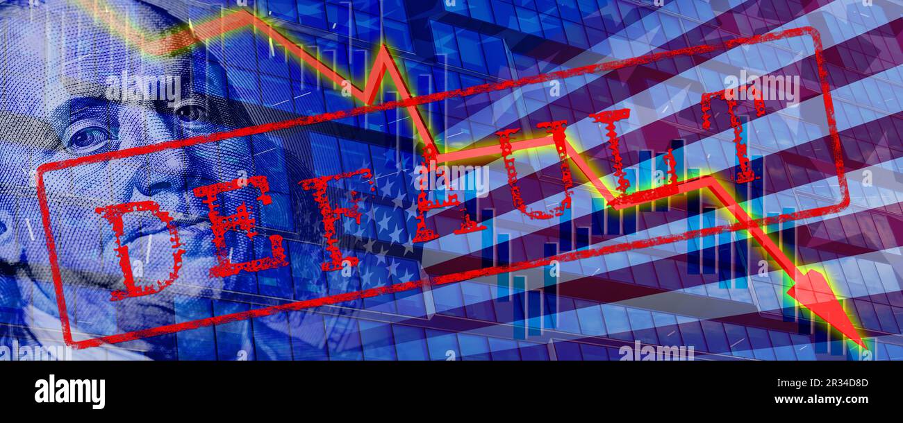 Red DEFAULT inscription against the background of the US flag and ...