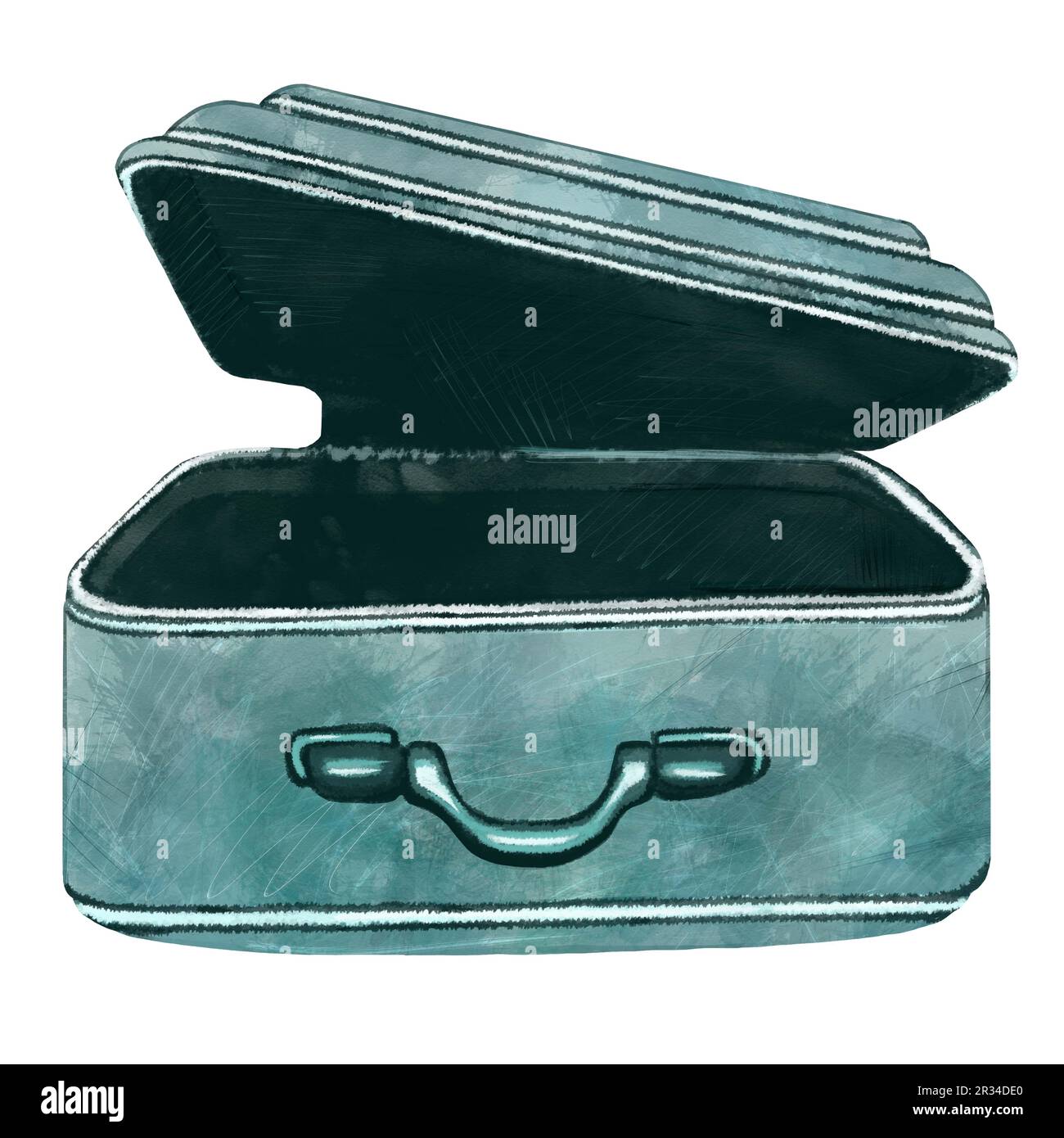 Color illustration of a turquoise open suitcase. For website design ...