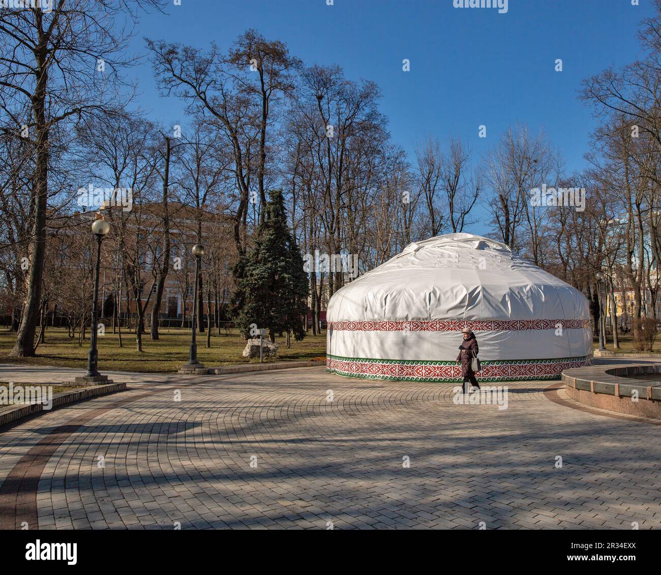 Kyiv, Ukraine - March 18, 2023: People visit Kazakh yurt of ...