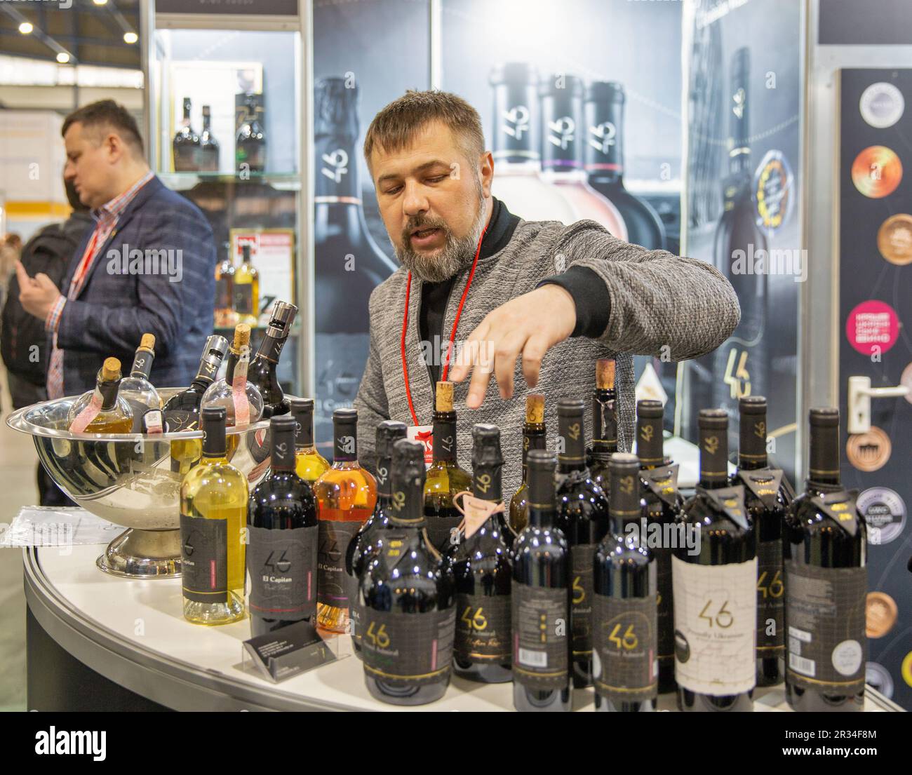 Kyiv, Ukraine - March 29, 2023: Presenter works at 46 Parallel Wine ...
