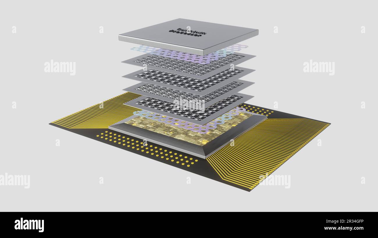 Quantum Processor Concept With Quantum Qubits Circuit Boards In Layers