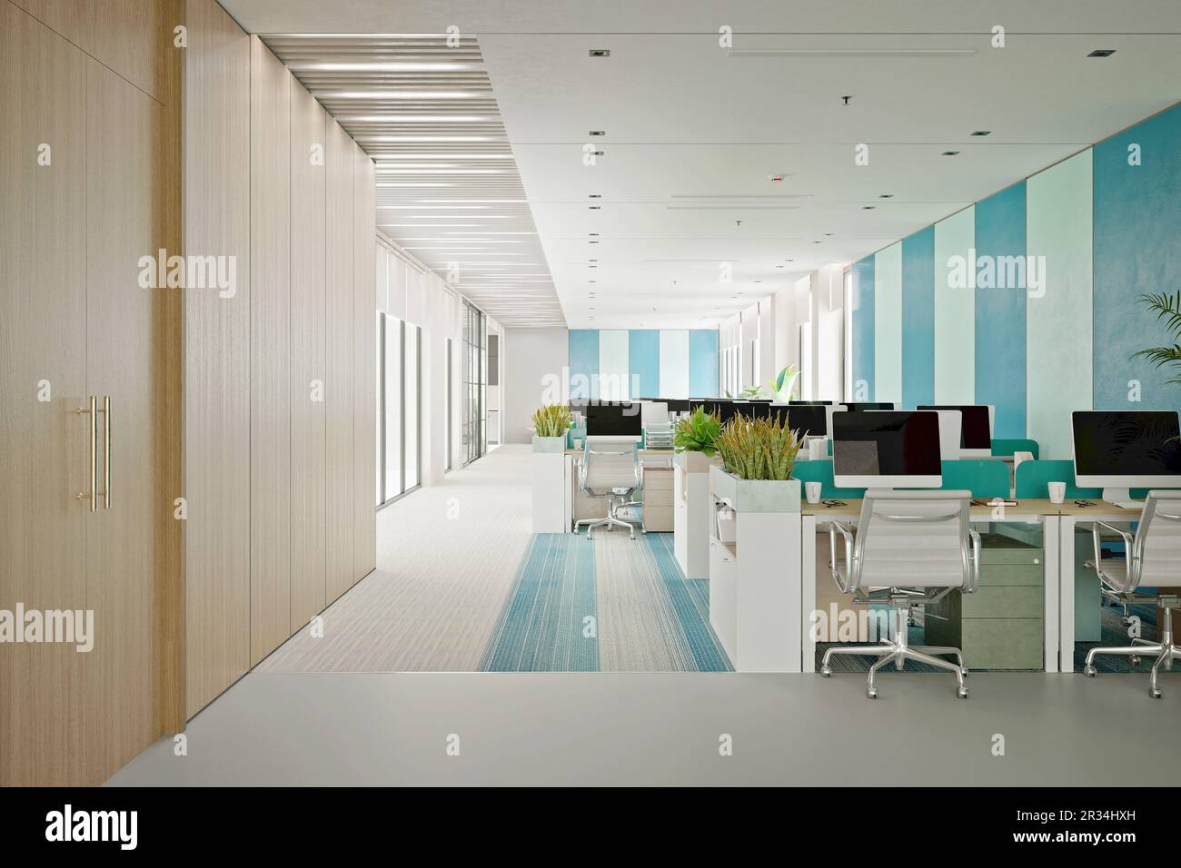 Modern working office, 3d rendering Stock Photo - Alamy