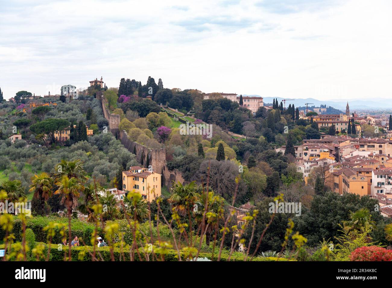 Panoramic view of Florence city from the Rose Gardens, Giardini delle ...