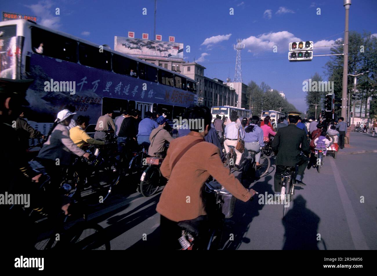 bicycle in a road in the City of Kunming in the province of Yunnan in ...