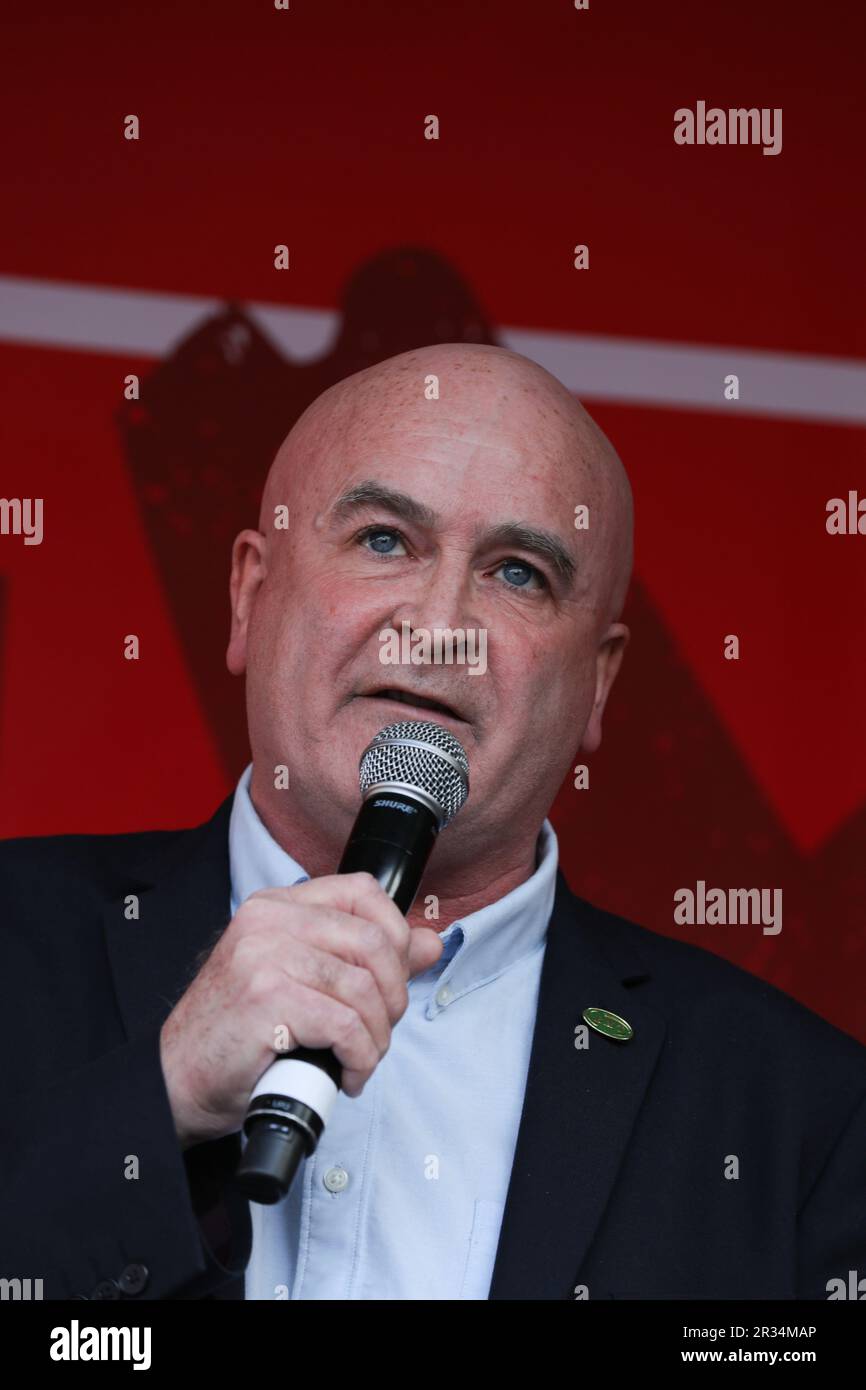 General Secretary of the RMT Mick Lynch gives speech during the ...