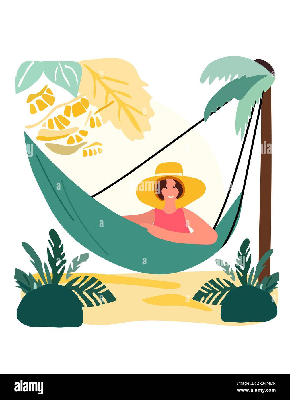 Women relaxing at the beach. Woman reclining in coastal hammocks, savoring sunny alfresco ...