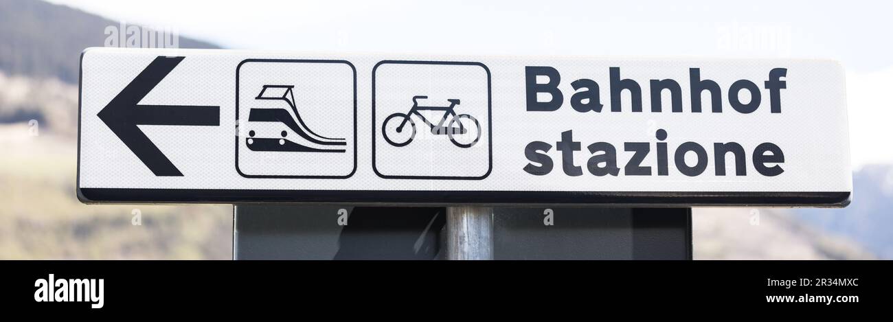 a sign of an italian train station in südtirol Stock Photo - Alamy