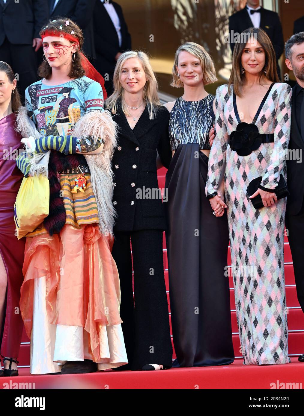 Cannes, France. 22nd May, 2023. CANNES, FRANCE. May 22, 2023: Luke Barker, Jessica Hausner, Mia ...