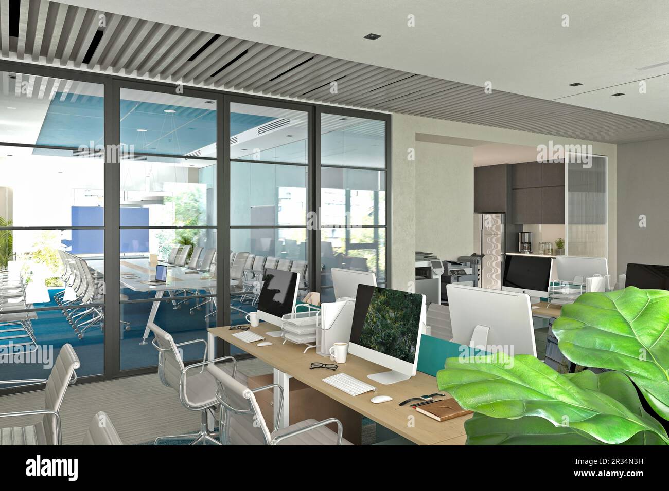 Modern working office, 3d rendering Stock Photo - Alamy