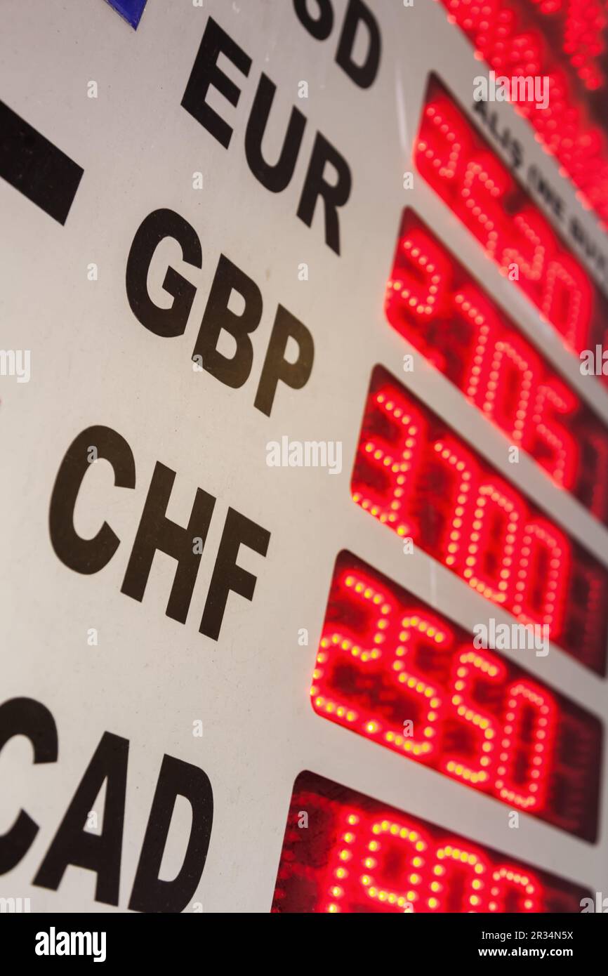 Notice board with exchange rates Stock Photo - Alamy