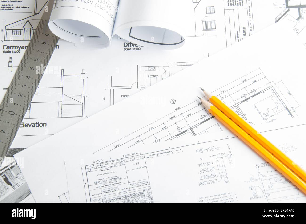 Construction planning drawings Stock Photo - Alamy