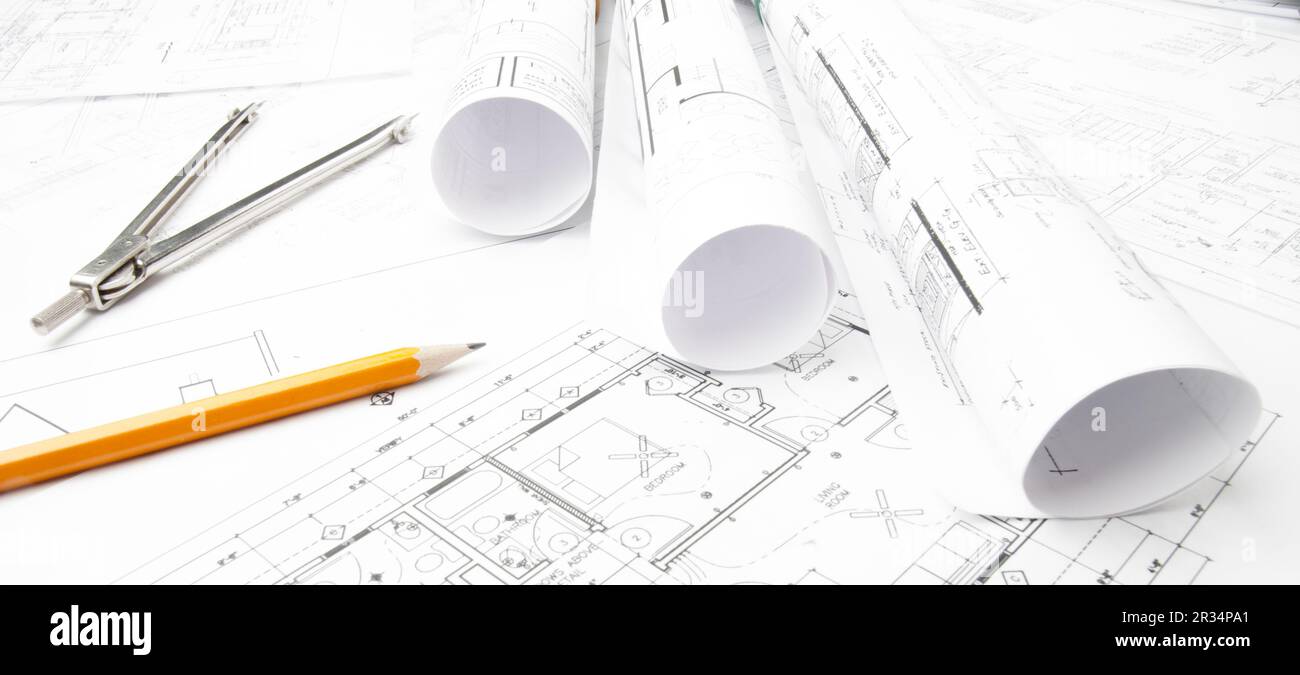 Construction planning drawings Stock Photo - Alamy