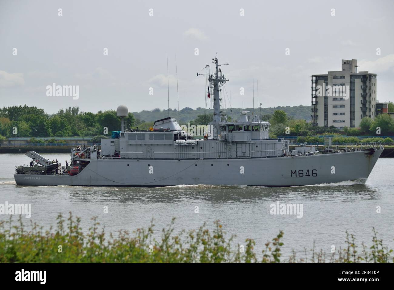 French Navy Minesweeper Fs Croix Du Sud M646 Heading Along The River