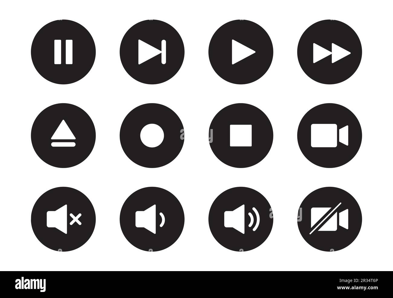 Audio, video, music player circle button icon. Sound control, play ...