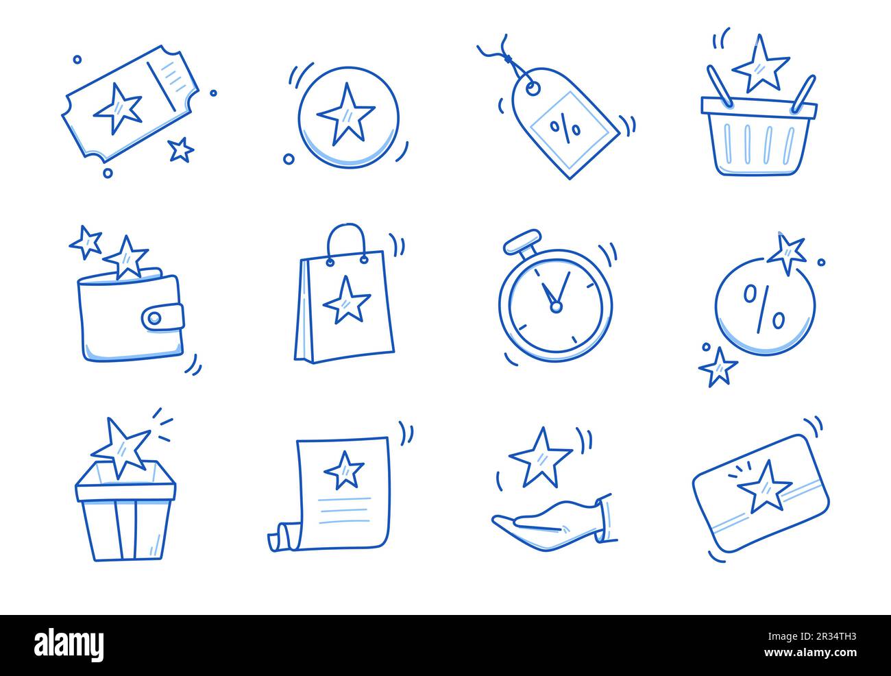 Doodle gift, discount coupon icon set. Hand drawn sketch style bonus ...