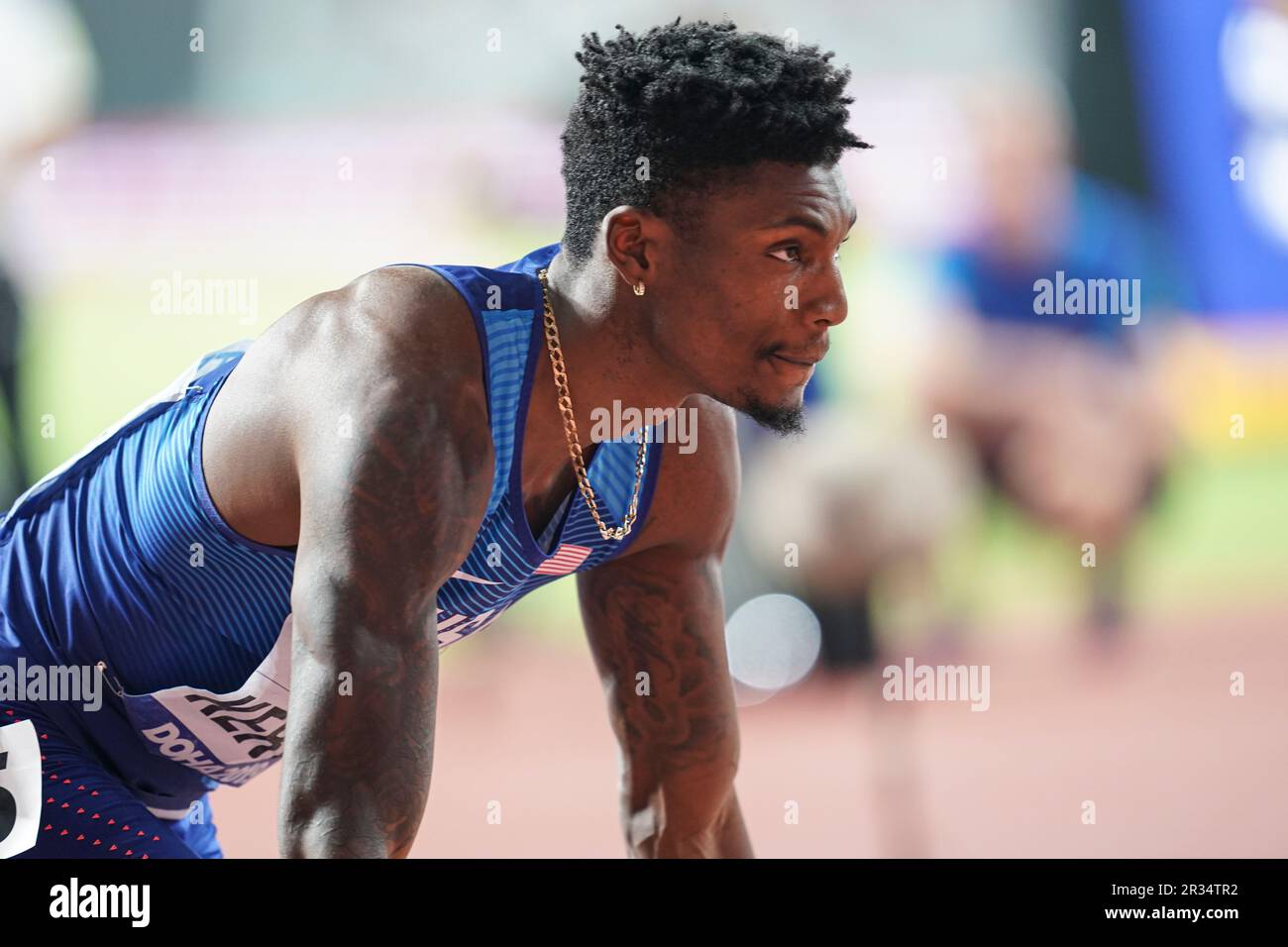 Fred Kerley running the 400m at the 2019 World Athletics Championships ...