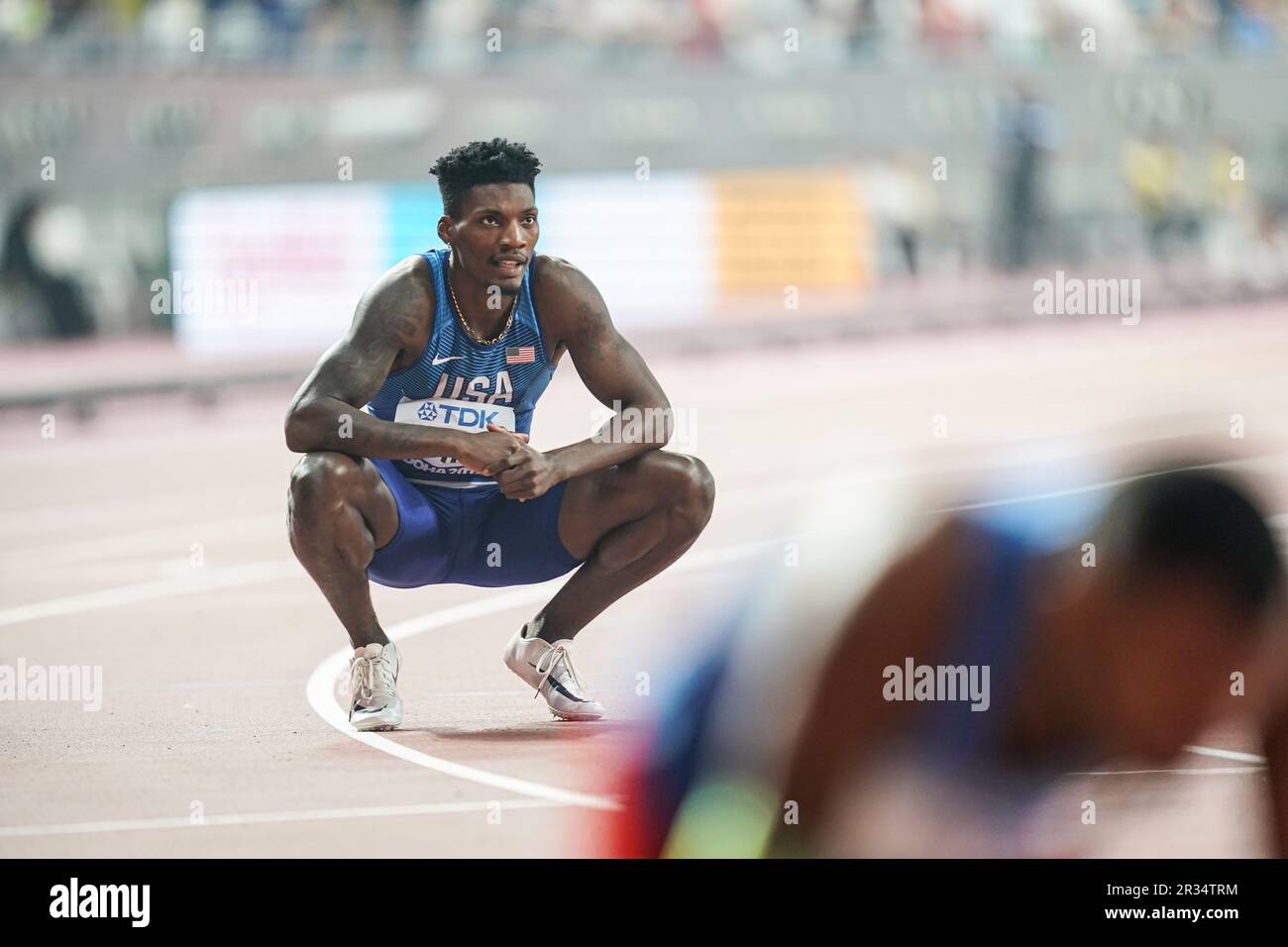 Fred Kerley running the 400m at the 2019 World Athletics Championships ...