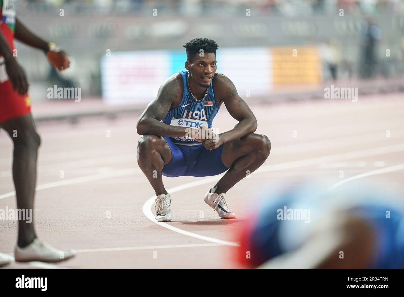 Fred Kerley running the 400m at the 2019 World Athletics Championships ...