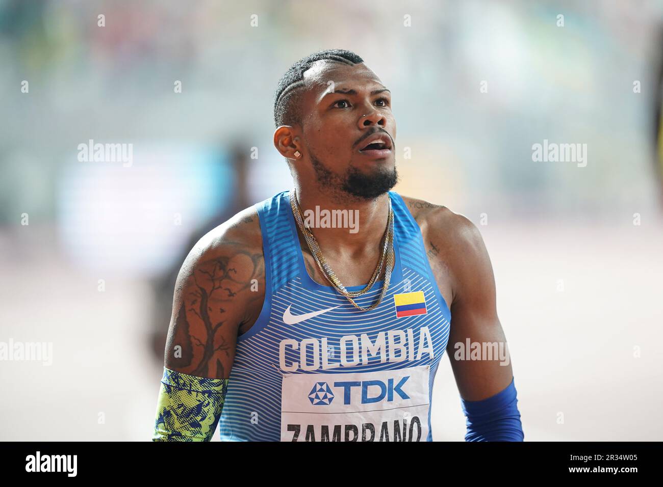 Anthony José Zambrano running the 400m at the 2019 World Athletics ...