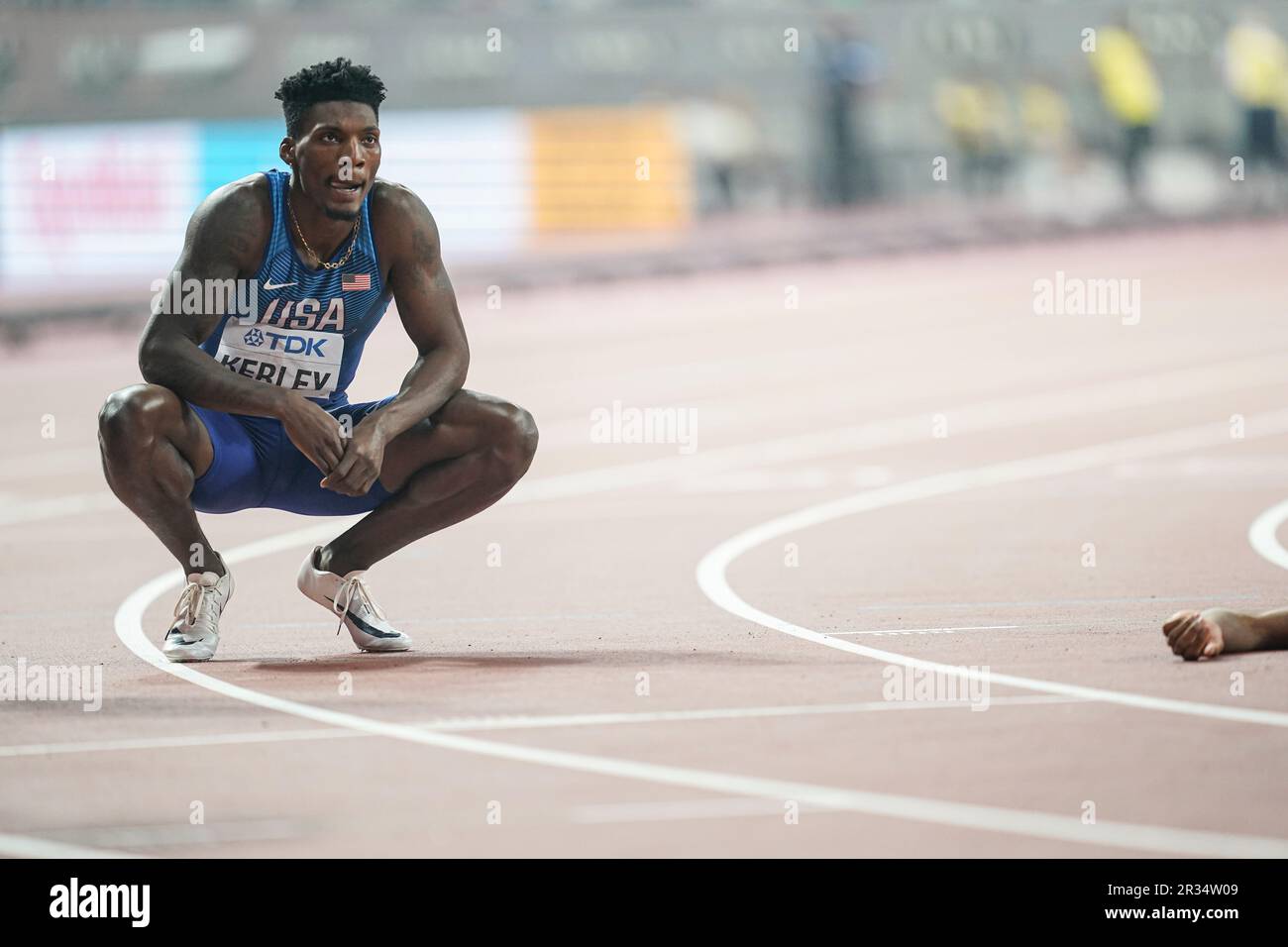 Fred Kerley running the 400m at the 2019 World Athletics Championships ...