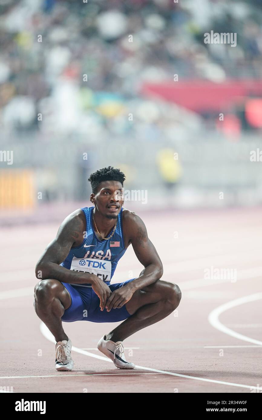 Fred Kerley running the 400m at the 2019 World Athletics Championships ...
