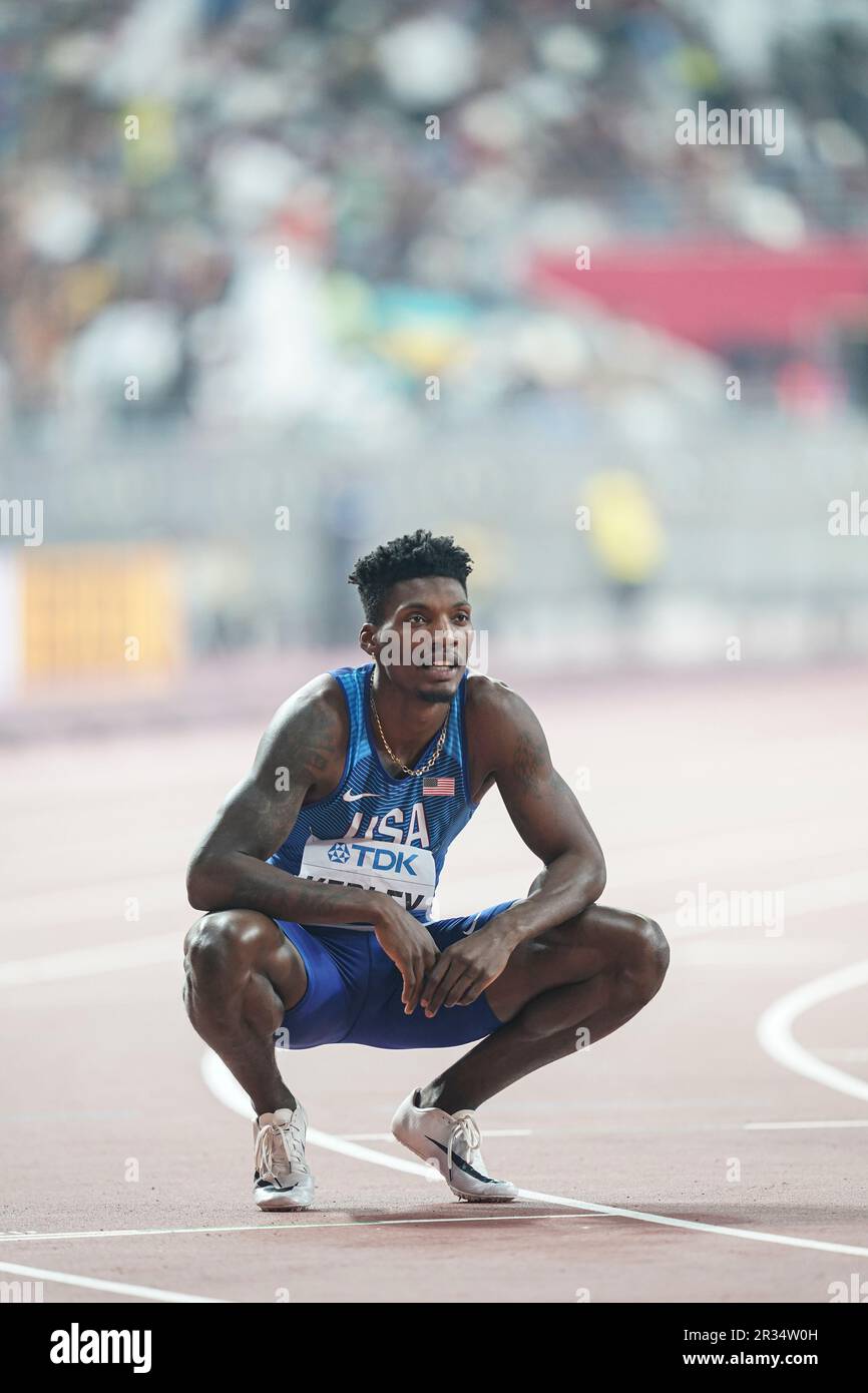 Fred Kerley running the 400m at the 2019 World Athletics Championships ...