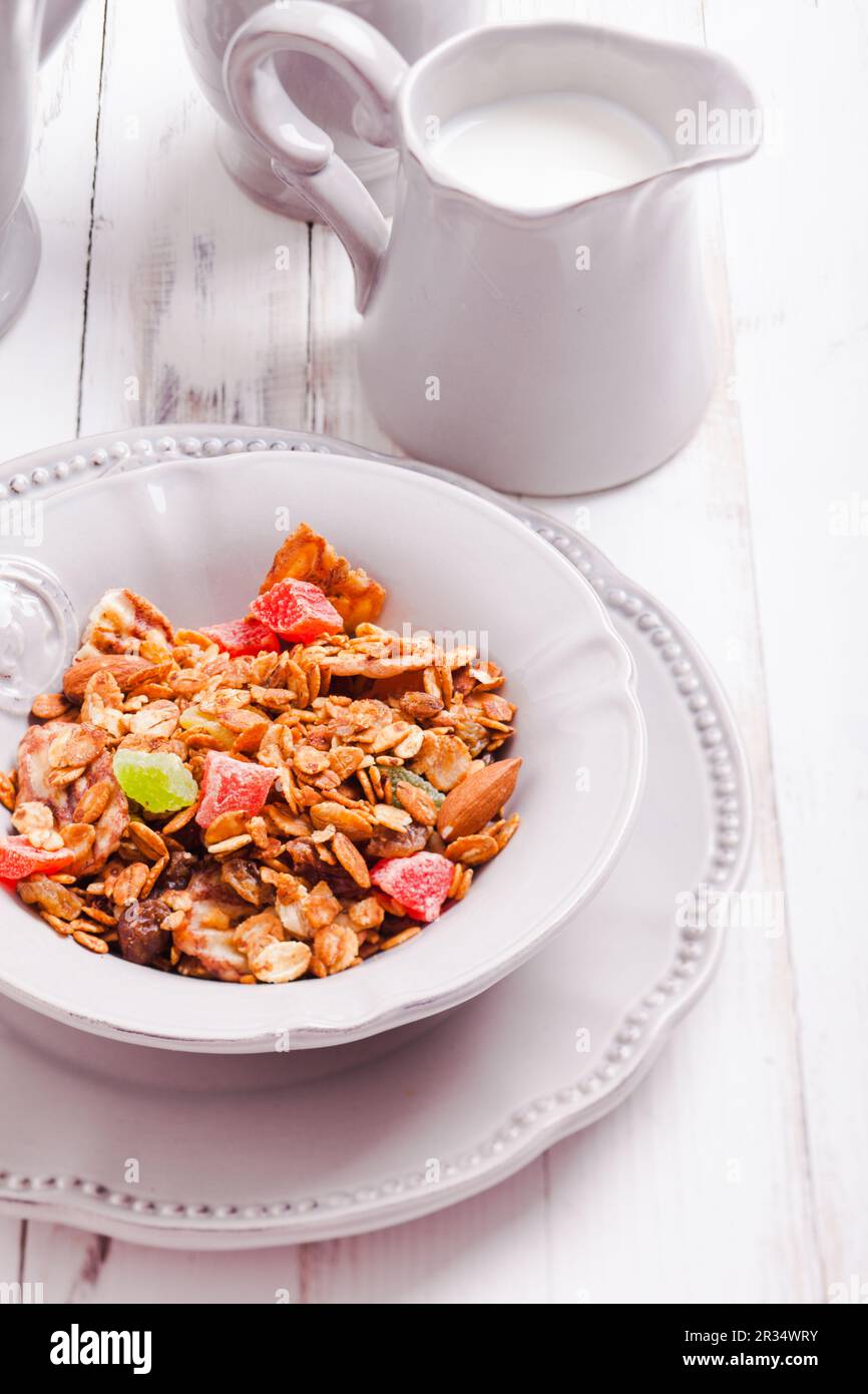 Granola bowl milk almond hi-res stock photography and images - Alamy