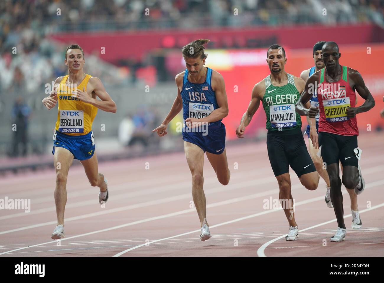 Kalle Berglund running the 1500m at the 2019 World Athletics ...