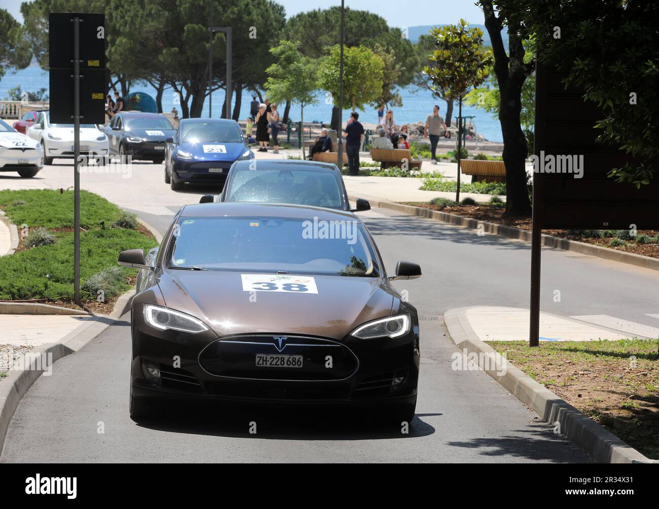Electric cars is seen during the Nikola Tesla EV Rally, Croatia ...