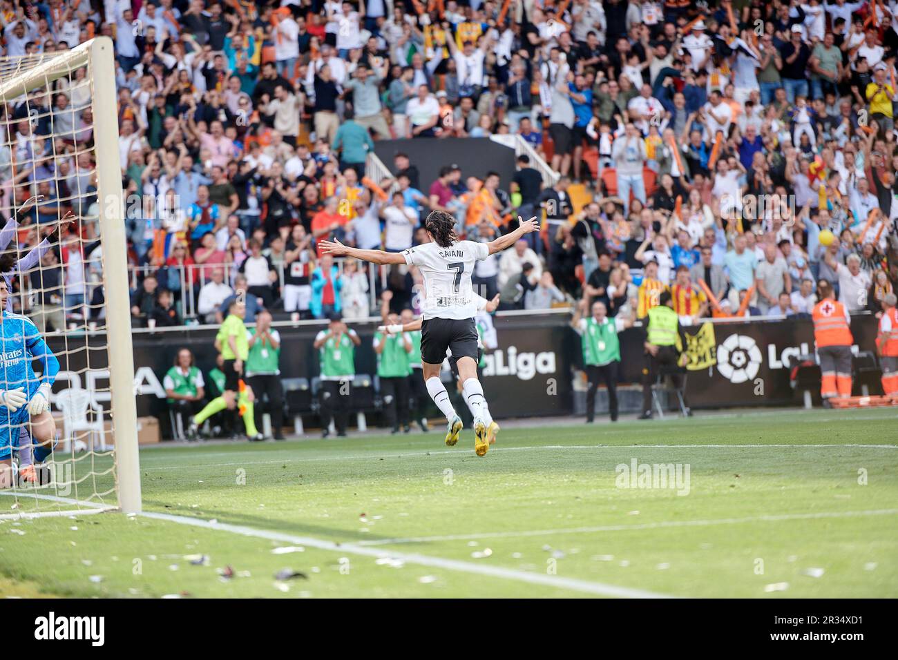 Goal of Diego Lopez of Valencia CF, Edinson Cavani of Valencia CF seen ...