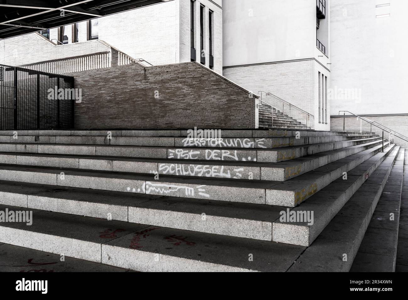 Graffiti on steps below the Franklinbrücke, a road and pedestrian ...