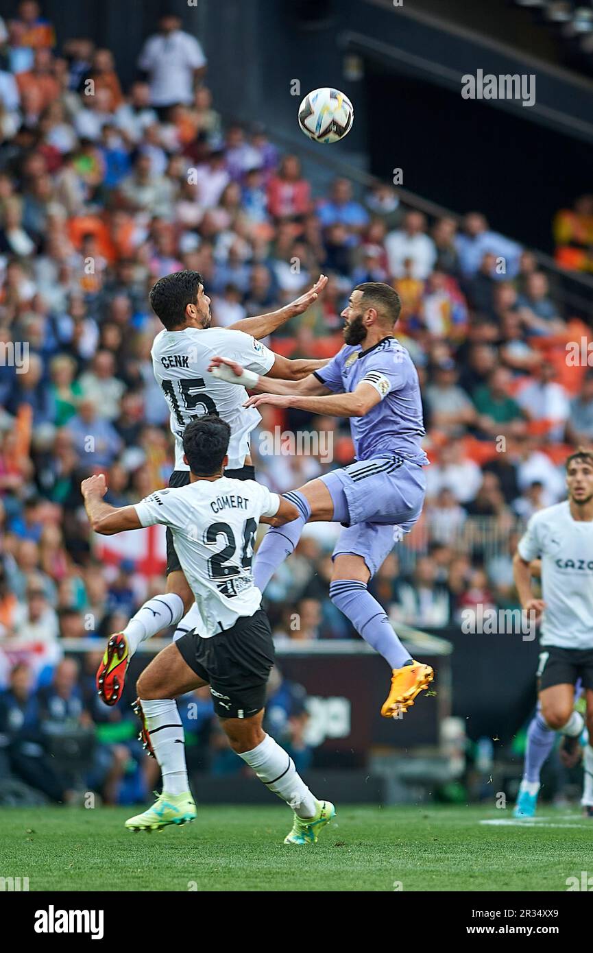 Eray Comert of Valencia CF, Cenk Ozkacar of Valencia CF, Daniel Ceballos Fernandez of Real ...