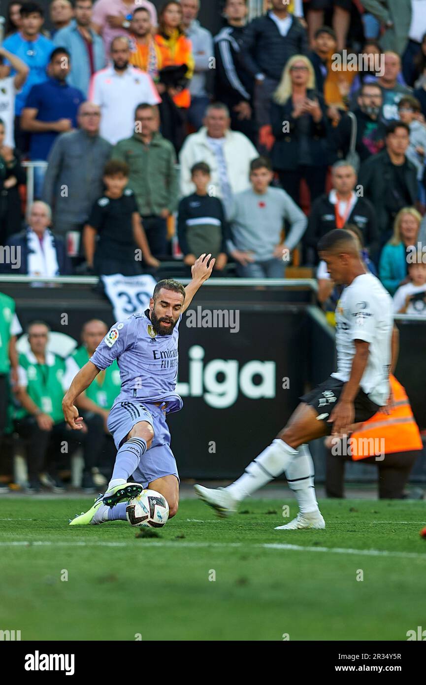 Daniel Carvajal Ramon of Real Madrid CF, Toni Lato of Valencia CF seen ...