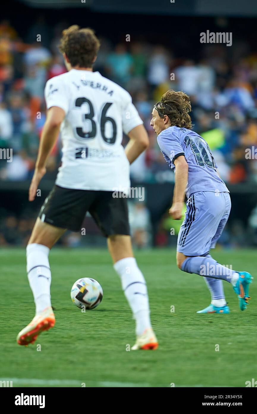 Luka Modric of Real Madrid CF, Javier Guerra of Valencia CF seen in ...