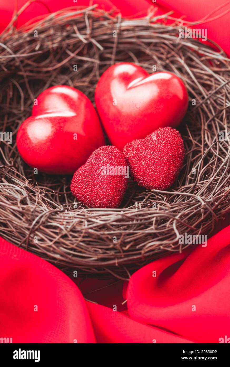 Nest with hearts Stock Photo - Alamy