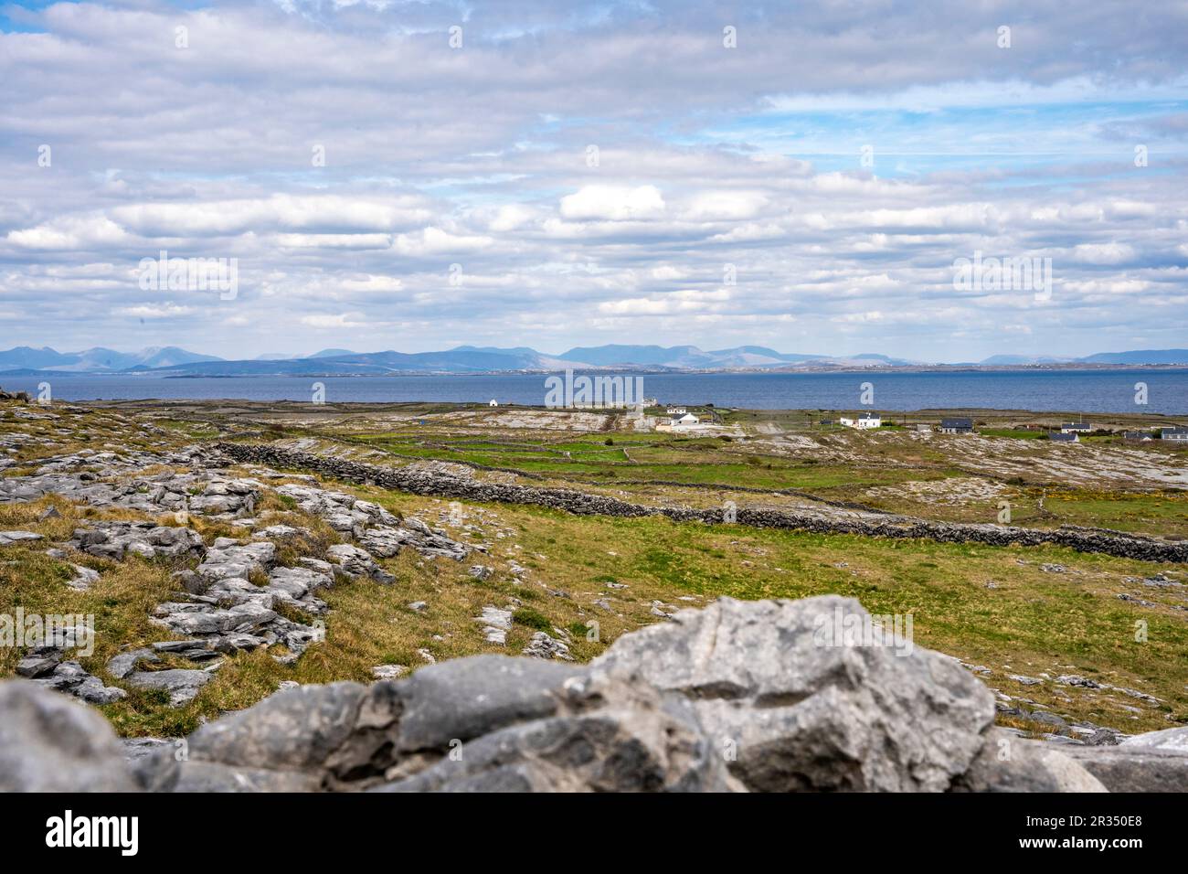 View on a village and the sea from Dún Aonghasa (Fort Aengus) in Inis ...