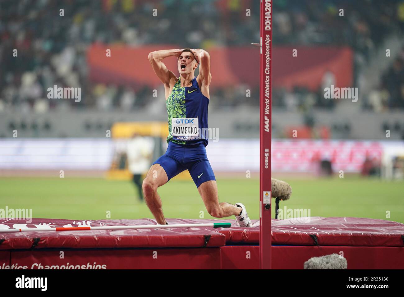 Mikhail AKIMENKO in the high jump at the Doha 2019 World Athletics ...
